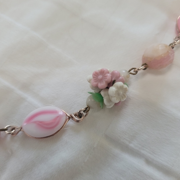 Vintage | Jewelry | Vintage West Germany Lucite Glass Floral Necklace Pink White Green Fruit ...